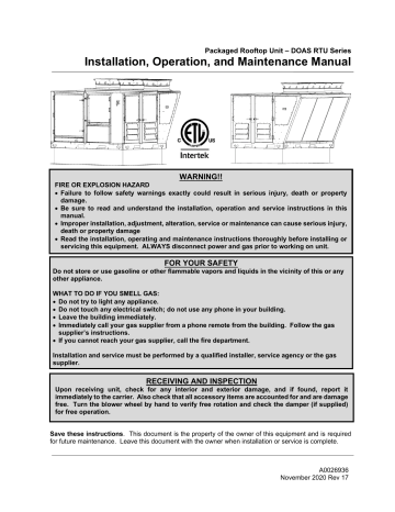 FloAire RTU-FA DOAS Operation & Installation Manual | Manualzz