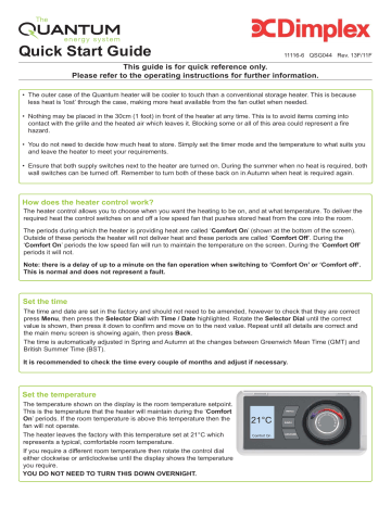 Dimplex QM100 Quantum HHR Storage Heater Quick Start Guide | Manualzz