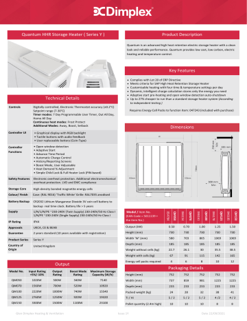 Dimplex QM100 Quantum HHR Storage Heater Specification | Manualzz