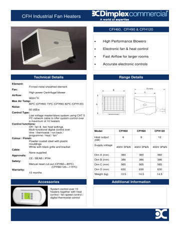 Dimplex CFH90 CFH 9kW Commercial Fan Heater Specification | Manualzz
