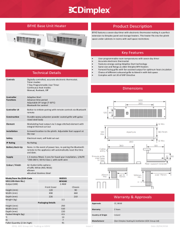 Dimplex BFH24E BFHE Base Unit Heater Specification | Manualzz