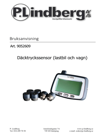 P. Lindberg Däcktryckssensor, TD2000A Bruksanvisning | Manualzz