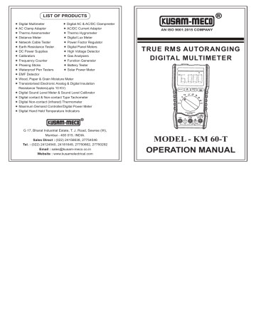 KUSAM-MECO KM 60-T TRMS Digital Multimeter Manual | Manualzz