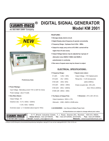 KUSAM-MECO KM 2001 Digital 2MHz Function Generator Manual | Manualzz