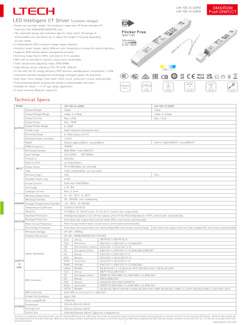 LTech LM-150-12-G2M2 150W 12VDC CV DMX DIM&CT Driver Owner's Manual ...