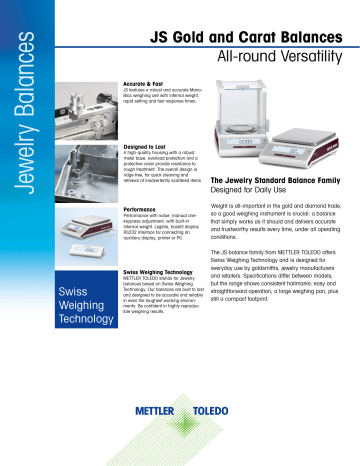 Mettler Toledo JS Gold and Carat Balances Datasheet | Manualzz