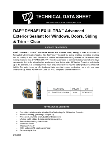DAP DYNAFLEX ULTRA™ Advanced Exterior Sealant Product sheet | Manualzz