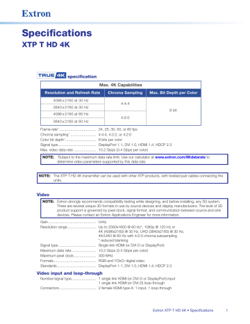 Extron XTP T HD 4K Specifications | Manualzz