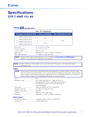 Extron XTP T HWP 101 4K Specifications | Manualzz