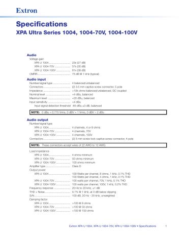 Extron XPA U 1004 Specifications | Manualzz