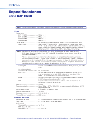 Extron DXP HDMI Series Especificación | Manualzz