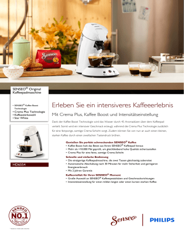 SENSEO® HD6554/10R1 SENSEO® Original Kaffeepadmaschine Produktdatenblatt | Manualzz