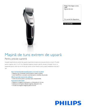 Philips QC5070/80 Hairclipper series 1000 Aparat de tuns Fisa de date a ...