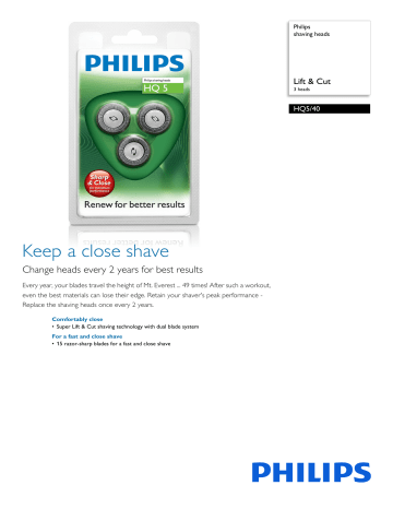 Philips HQ5/40 shaving heads Product datasheet | Manualzz