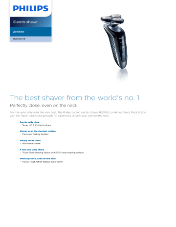Philips RQ1050/18 arcitec Electric shaver Product datasheet | Manualzz
