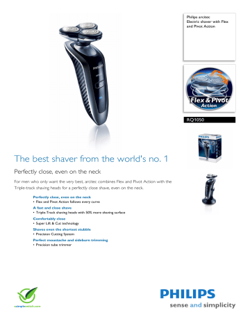 Philips RQ1050/18 arcitec Electric shaver Product datasheet | Manualzz