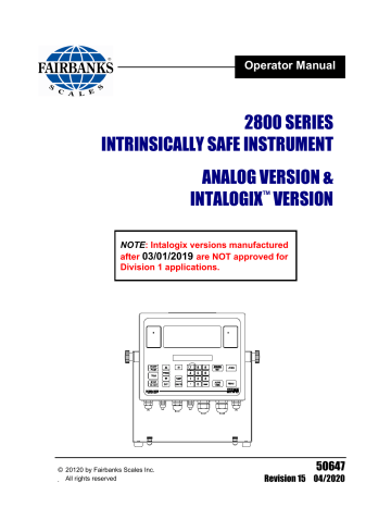 Fairbanks Scales 2800 Series Instrument Operators Manual | Manualzz
