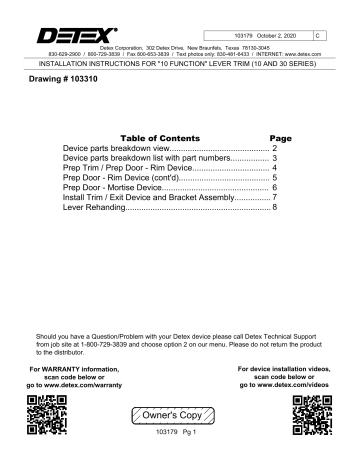 Detex 10 Function Trim Installation Instructions | Manualzz