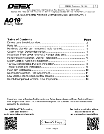 Detex AO19-3 Installation Instructions | Manualzz
