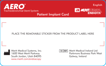 Merit Medical AERO Tracheobronchial Stent System Patient Implant Card ...
