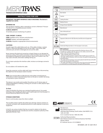 Merit Medical Meritrans Interface Cable Instructions for Use | Manualzz