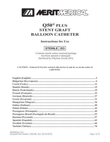 Merit Medical Q50 PLUS Stent Graft Balloon Mode d'emploi | Manualzz