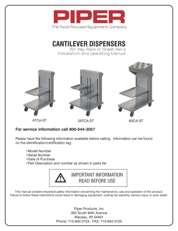 Piper Cantilever Dispenser Owner's Manual | Manualzz