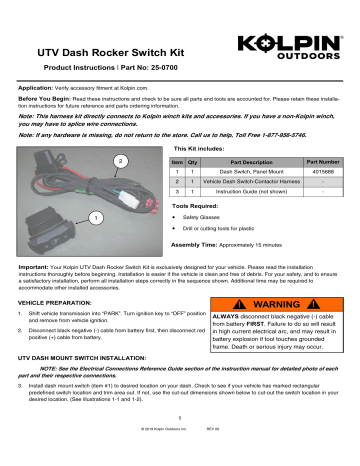 Kolpin 25-0700 UTV Dash Rocker Switch Kit Owner's Manual | Manualzz