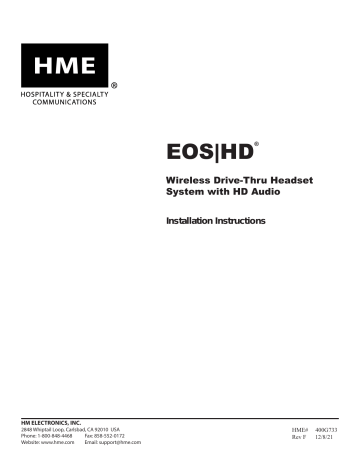 HME EOS|HD Wireless Drive-Thru Headset System Installation Instructions ...