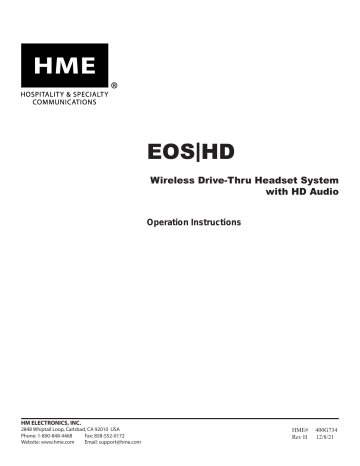 HME EOS|HD Wireless Drive-Thru Headset System Operating instructions ...