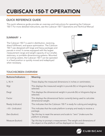 CubiScan 150-T Quick Reference Manual | Manualzz