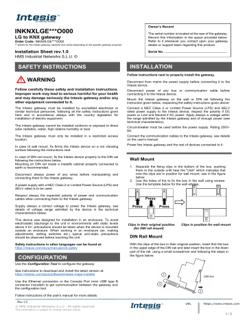 Intesis INKNXLGE016O000 LG VRF systems to KNX Interface Installation ...