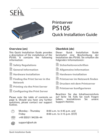SEH PS105 Printserver external Quick Installation Guide | Manualzz