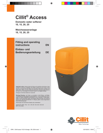 Cillit Access 15, Access 20 Fitting And Operating Instructions | Manualzz