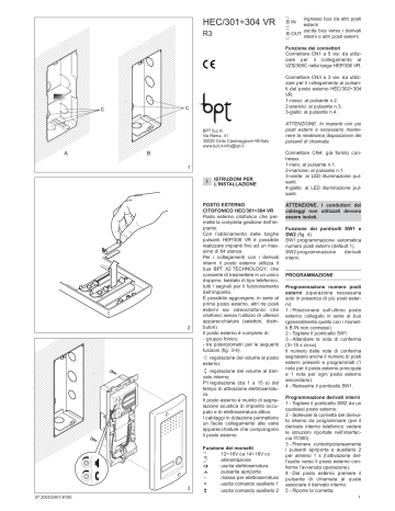Bpt HEC/301-304 VR Installation Instructions Manual | Manualzz