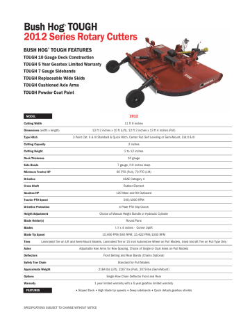 Bush Hog 2012 Specification Sheet | Manualzz