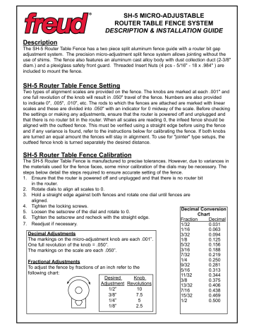 Freud SH-5 Installation Manual | Manualzz