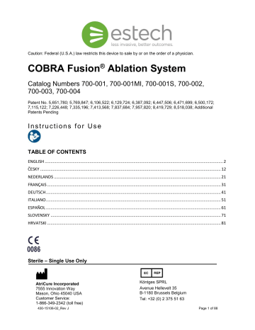 estech COBRA Fusion 700-003 Instructions For Use Manual | Manualzz
