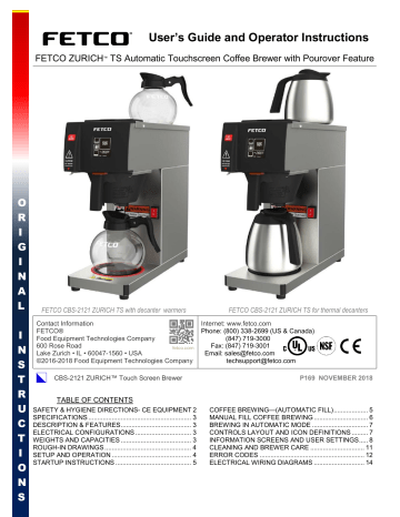 Fetco ZURICH CBS-2121 User Manual | Manualzz