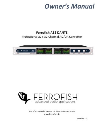 Ferrofish A32 DANTE Owner's Manual | Manualzz