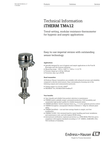 Endress+Hauser iTHERM TM401, iTHERM TM412 Technical Information | Manualzz