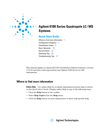 Agilent Technologies 6100 Series LC/MS Quick Start Manual | Manualzz