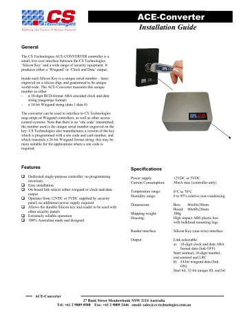 CS Technologies ACE-CONVERTER Installation Manual | Manualzz