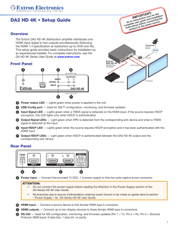 Extron electronics DA2 HD 4K Setup Manual | Manualzz