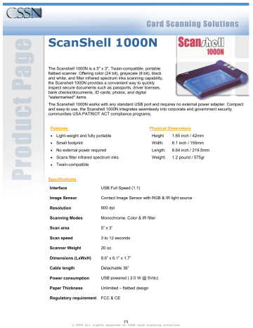 CSSN ScanShell 1000N Specifications | Manualzz