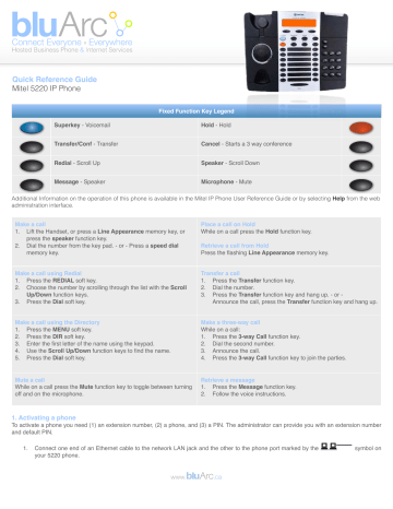 BluArc Mitel 5220 Quick Reference Manual | Manualzz