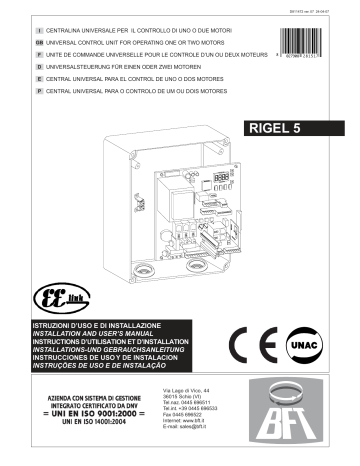 BFT RIGEL 5 Installation And User Manual | Manualzz
