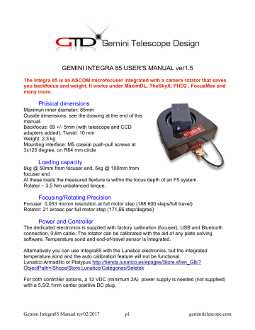 Gemini Telescope Design integra 85 User Manual | Manualzz
