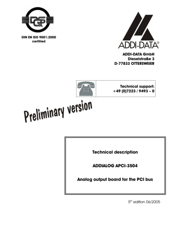 Addi-Data ADDIALOG APCI-3504 Technical Description | Manualzz