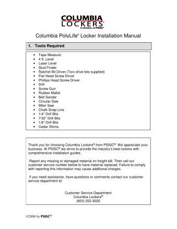Columbia Lockers PolyLife Installation Manuals | Manualzz